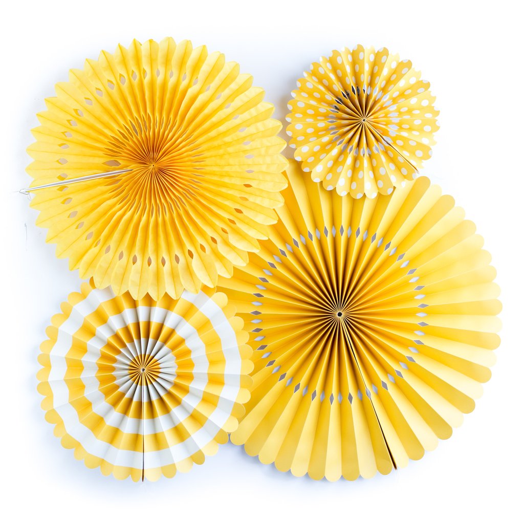 Yellow Party Fans (4 pack) – Ruby Rabbit