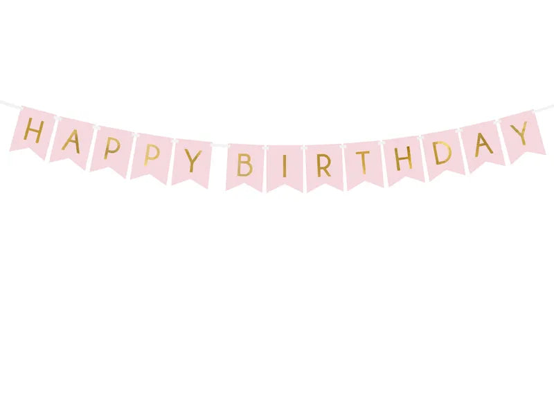 Pink & Gold Happy Birthday Banner – Ruby Rabbit